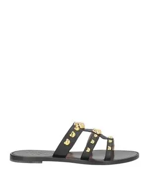 Moschino Calfskin Sandals With Rose Embellishments - Black