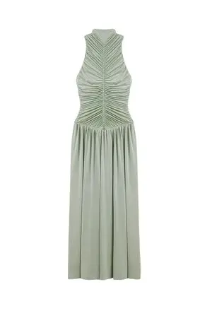 NOCTURNE Draped Stand Collar Maxi Dress - Green