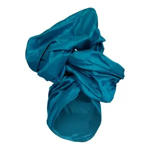 ROMER MILLINERY Twisturban Turban Xl Crescent Shaped Turquoise Silk Shantung - Blue