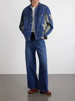 Sacai Distressed Shell-trimmed Denim Jacket
