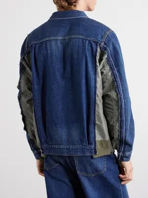 Sacai Distressed Shell-trimmed Denim Jacket
