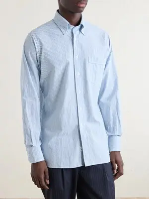 DRAKE'S Button-down Collar Striped Cotton Shirt