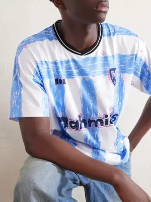 NAHMIAS Scribble Logo-print Striped Jersey T-shirt