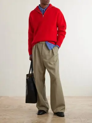 JIL SANDER Ribbed Wool Zip-up Sweater