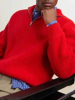 JIL SANDER Ribbed Wool Zip-up Sweater