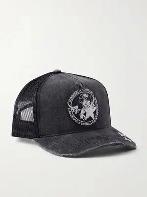 NAHMIAS Youth Enrichment Embroidered Distressed Cotton And Mesh Trucker Cap - Gray