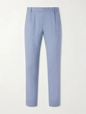 Mr P. Straight-leg Pleated Suit Trousers - Blue