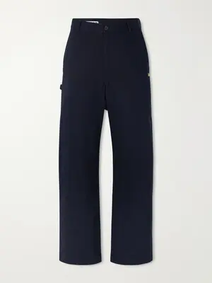 Loewe Logo-embroidered Wide-leg Cotton-blend Drill Trousers - Blue