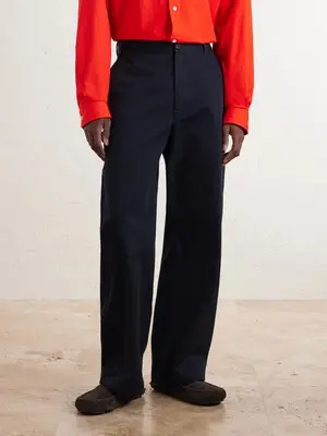 Loewe Logo-embroidered Wide-leg Cotton-blend Drill Trousers - Blue