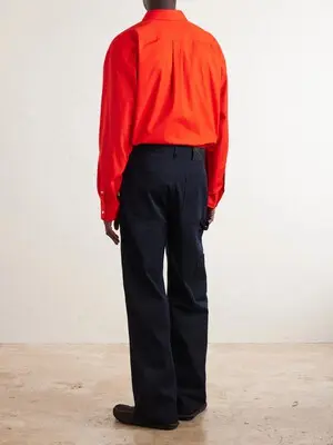 Loewe Logo-embroidered Wide-leg Cotton-blend Drill Trousers - Blue