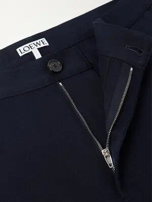 Loewe Logo-embroidered Wide-leg Cotton-blend Drill Trousers - Blue