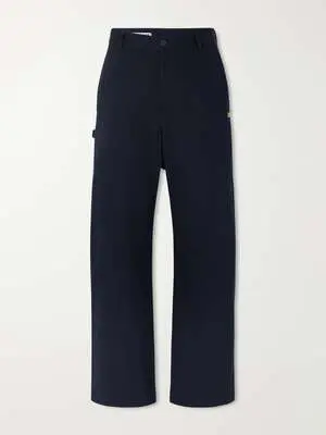 Loewe LOEWE Logo-Embroidered Wide-Leg Cotton-Blend Drill Trousers Navy