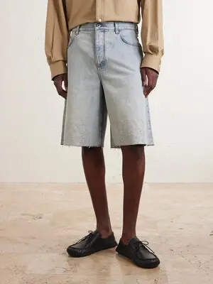Loewe Wide-leg Anagram Embroidered Denim Shorts