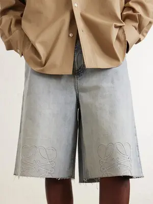 Loewe Wide-leg Anagram Embroidered Denim Shorts