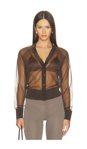 Renggli Sheer Knit Cardigan In Brown - Coffee