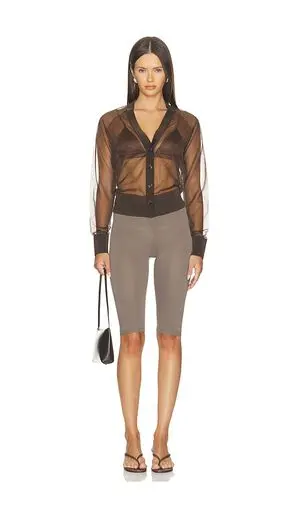 Renggli Sheer Knit Cardigan In Brown