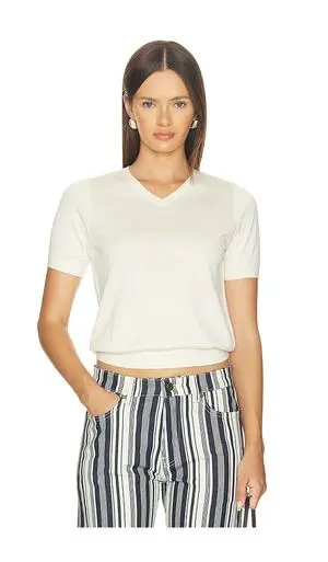 Renggli V-neck Knit Tee In White - Ecru