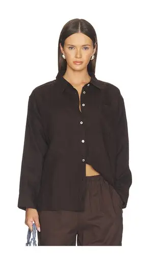 Donni. The Linen Relaxed Shirt In Brown - Espresso