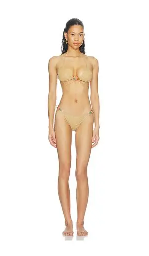 Oseree Lumiere Beads Microkini In Tan - Gold