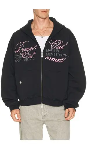 DRMERS CLUB Cursive Zip Up Hoodie - Black