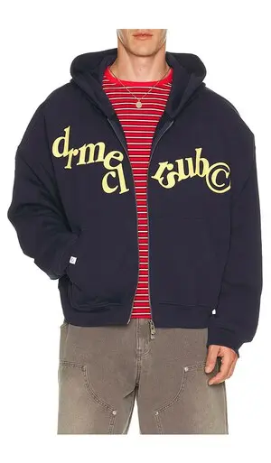 DRMERS CLUB Hanging Letters Zip Up Hoodie In Blue - Navy