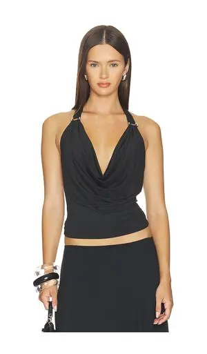 GUIZIO Cowl Neck Halter Top - Black