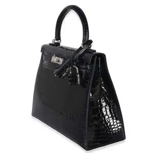 Hermès Sellier Kelly 25 Handbag In Shiny Alligator - Blue
