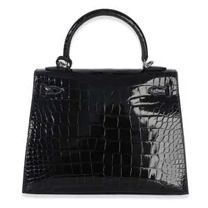 Hermès Sellier Kelly 25 Handbag In Shiny Alligator - Blue
