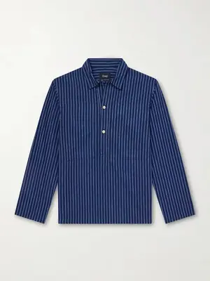 DRAKE'S Striped Cotton Polo Shirt - Blue