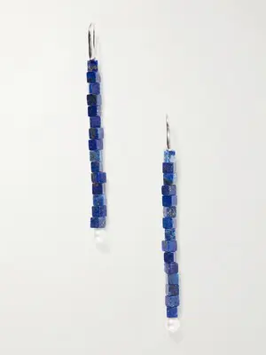 Le Sundial Sterling Silver, Lapis Lazuli, And Pearl Drop Earrings - Blue