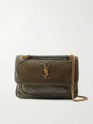 Saint Laurent Niki Cassandre-embellished Crinkled-leather Mini Bag