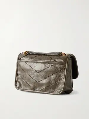 Saint Laurent Niki Cassandre-embellished Crinkled-leather Mini Bag