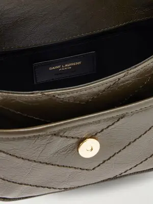 Saint Laurent Niki Cassandre-embellished Crinkled-leather Mini Bag