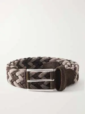 Anderson's 3.5 Cm Suede-trimmed Woven Belt - Brown