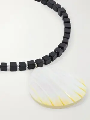 JULIETTA Oro Rhodium-plated Shell And Onyx Necklace