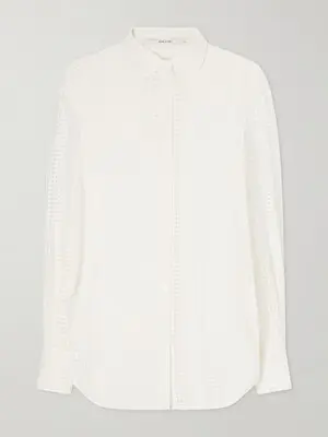 Another Tomorrow Gingham Point D'esprit Blouse