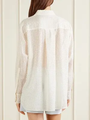 Another Tomorrow Gingham Point D'esprit Blouse