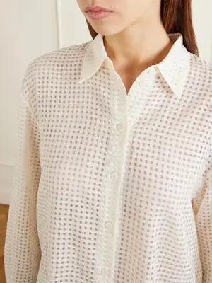 Another Tomorrow Gingham Point D'esprit Blouse