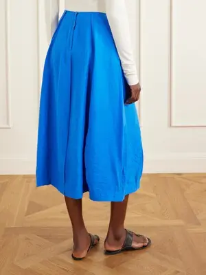 Theory Pleated Silk-blend Crepe Midi Skirt