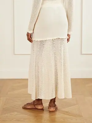 Escvdo Mural Crocheted Cotton Midi Skirt