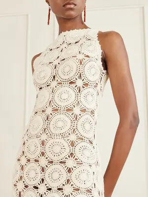 Escvdo Siula Crocheted Cotton Halterneck Maxi Dress - Neutrals