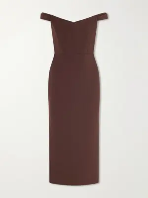 Alex Perry Off-the-shoulder Sweetheart Neckline Midi Dress - Brown