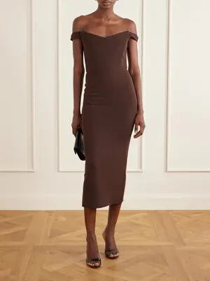 Alex Perry Off-the-shoulder Sweetheart Neckline Midi Dress - Brown