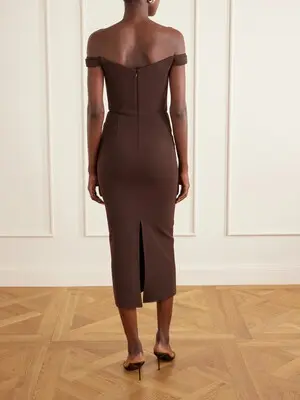 Alex Perry Off-the-shoulder Sweetheart Neckline Midi Dress - Brown