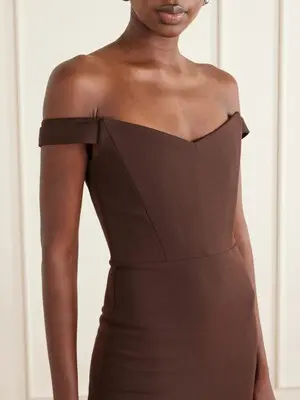 Alex Perry Off-the-shoulder Sweetheart Neckline Midi Dress - Brown