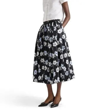 Prada Pleated Poplin Floral Midi Skirt