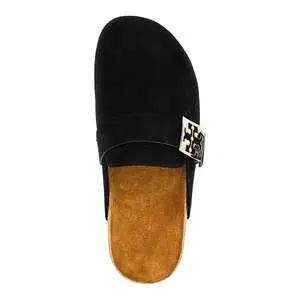 Tory Burch Mellow Suede Mules With Gold-finished Buckle - Black