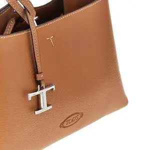 TOD'S Grained Leather Micro Shopping Bag With T Timeless Charm - Brown