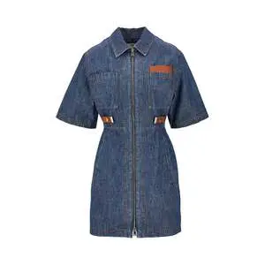 Fendi Chambray Mini Dress With Leather Details