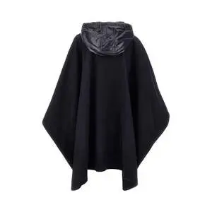 Moncler Wool Cloth Cape With Nylon Hood - Blue